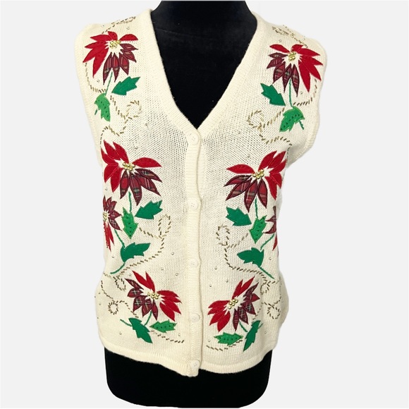 Bobbie Brooks | Sweaters | Poinsettia Embroidered Sweater Vest | Poshmark